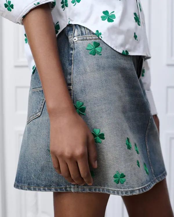 Dior Embroidered Mini Skirt - Blue Stonewashed Cotton Denim With